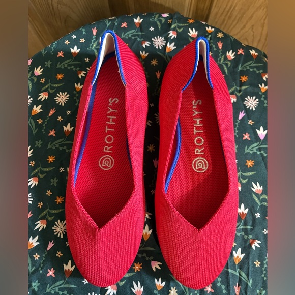 Rothy's | Shoes | Rothys Red Flats With Blue Trim | Poshmark